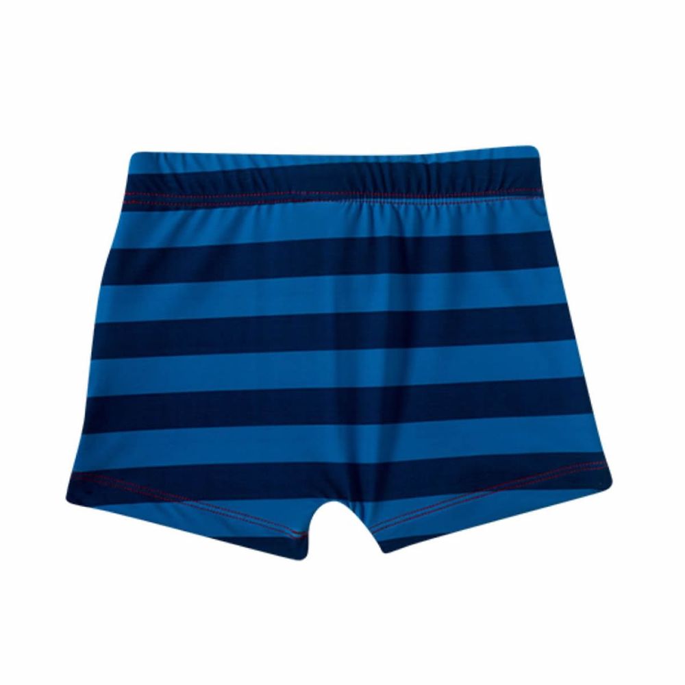 Sunga Infantil Short Azul Listras Horizontais e Basquetebol - EcaMeleca