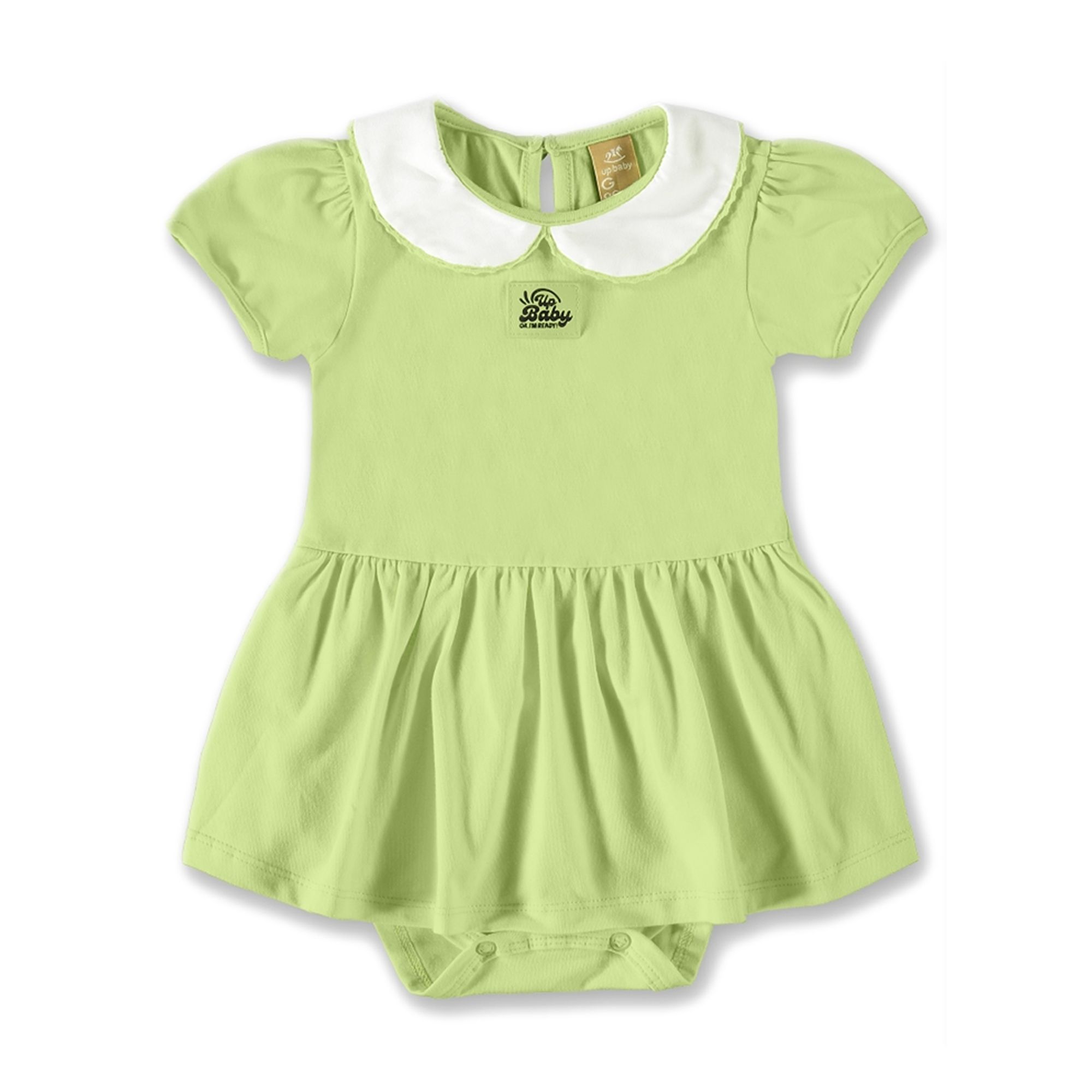 Vestido Body em Cotton Algodão Verde Limão Gola Branca - EcaMeleca