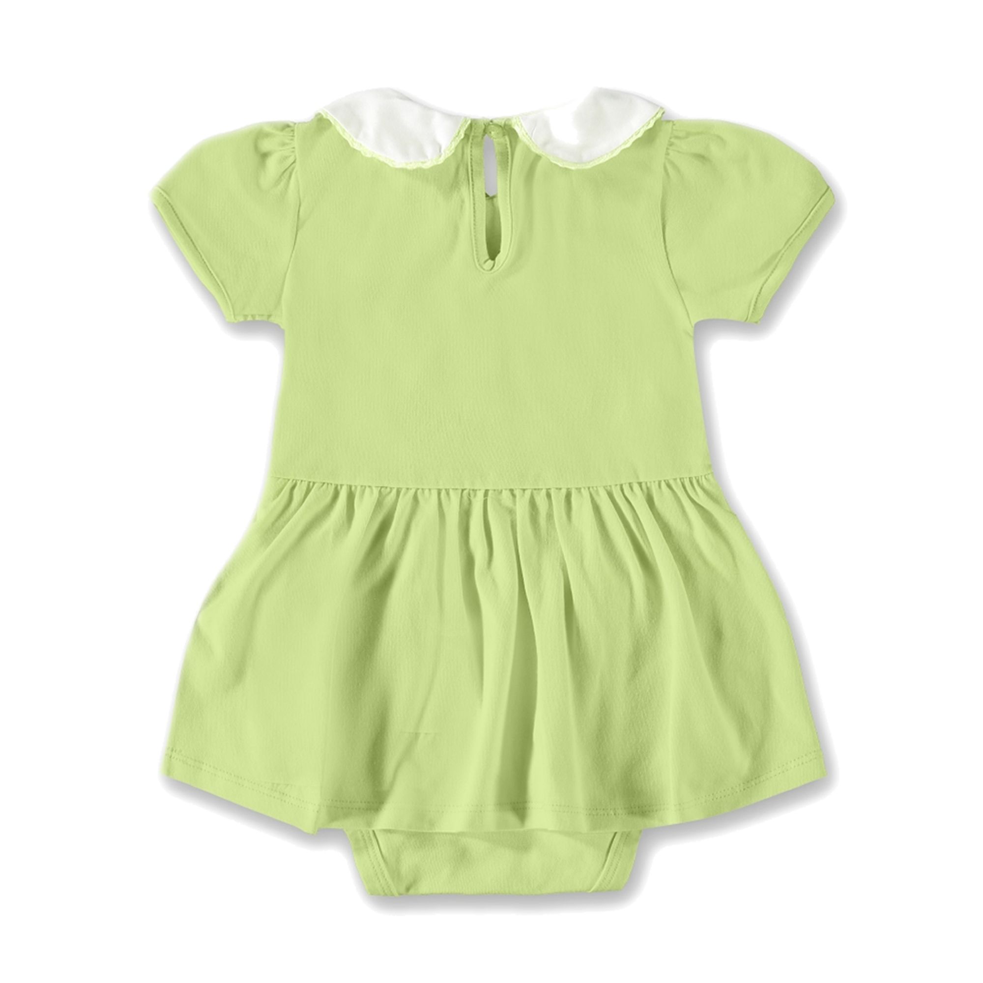 Vestido Body em Cotton Algodão Verde Limão Gola Branca - EcaMeleca