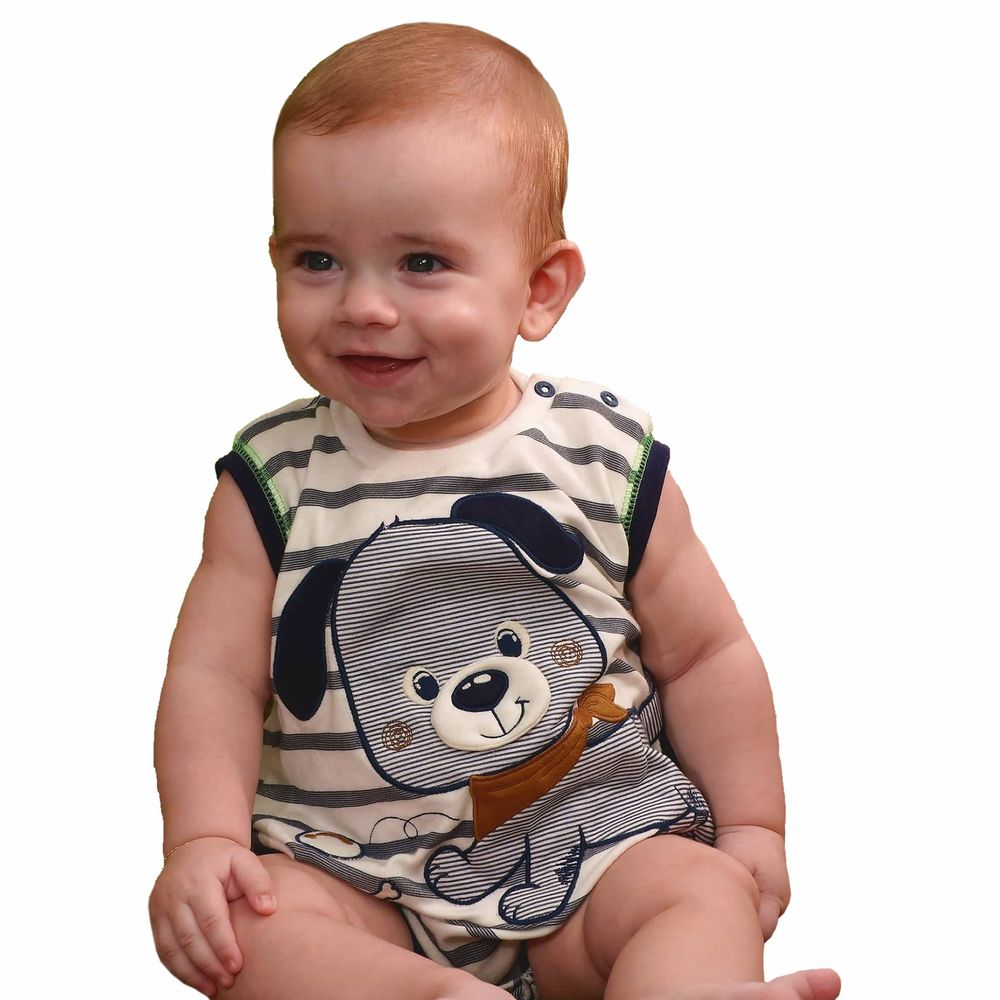 Banho de Sol Bebês Suedine Listrado Azul Marinho Cachorrinho em Relevo ...