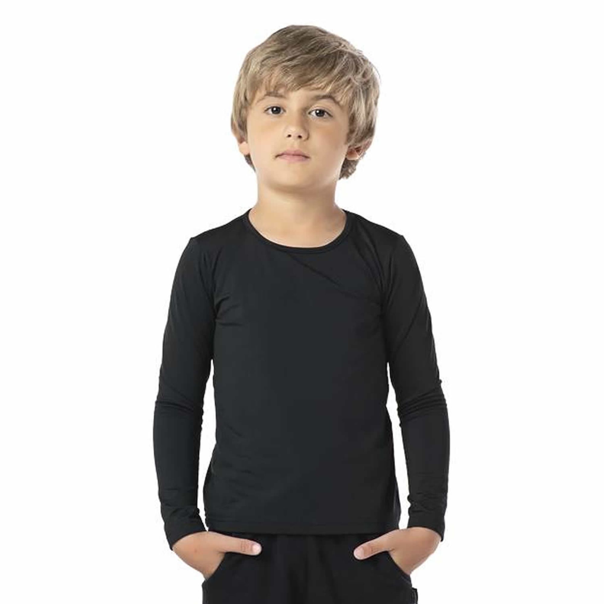 Camiseta Infantil Térmica Unissex Manga Longa Básica Preta - EcaMeleca