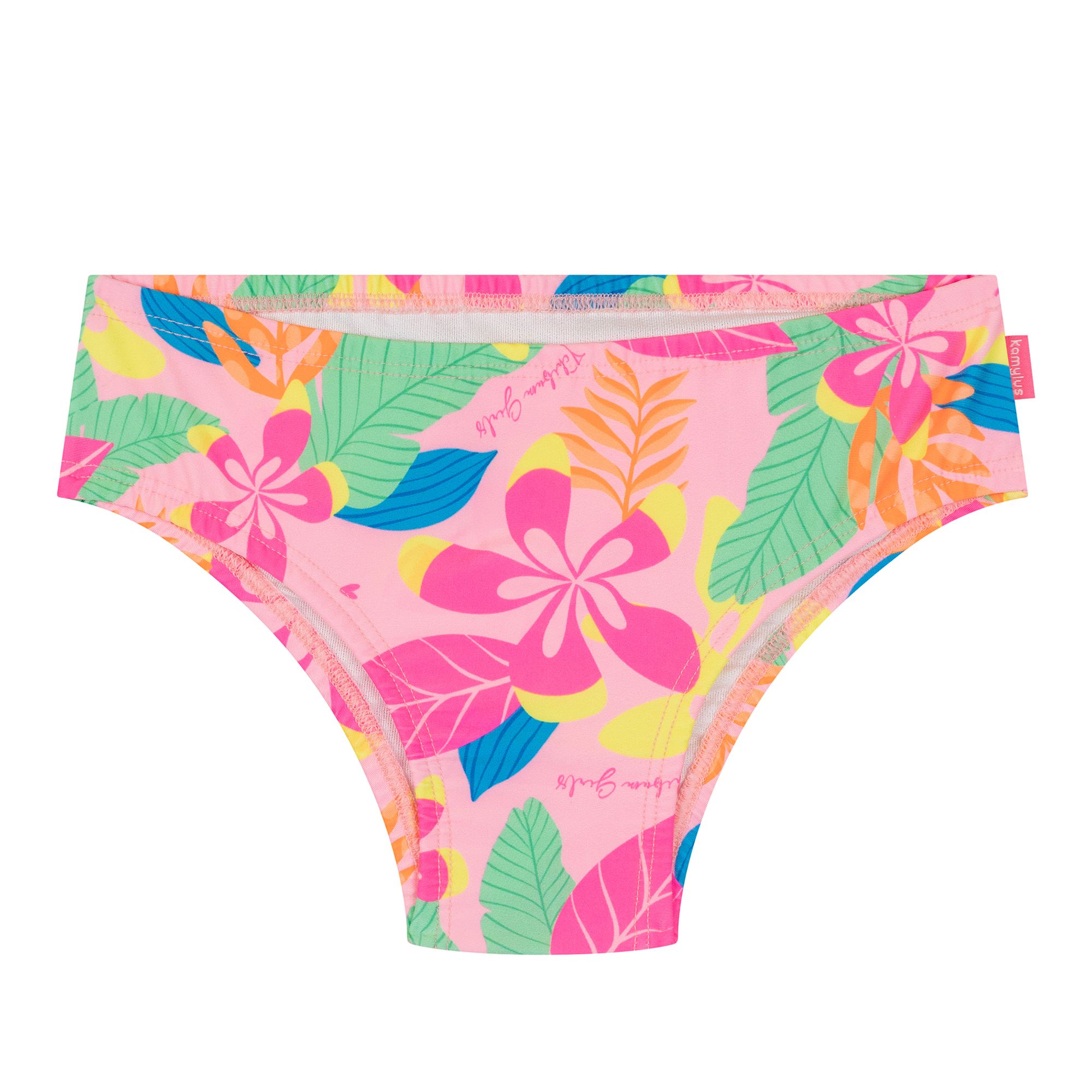 Biquíni Meninas Top Cropped Rosa Neon e Calcinha Estampada - EcaMeleca